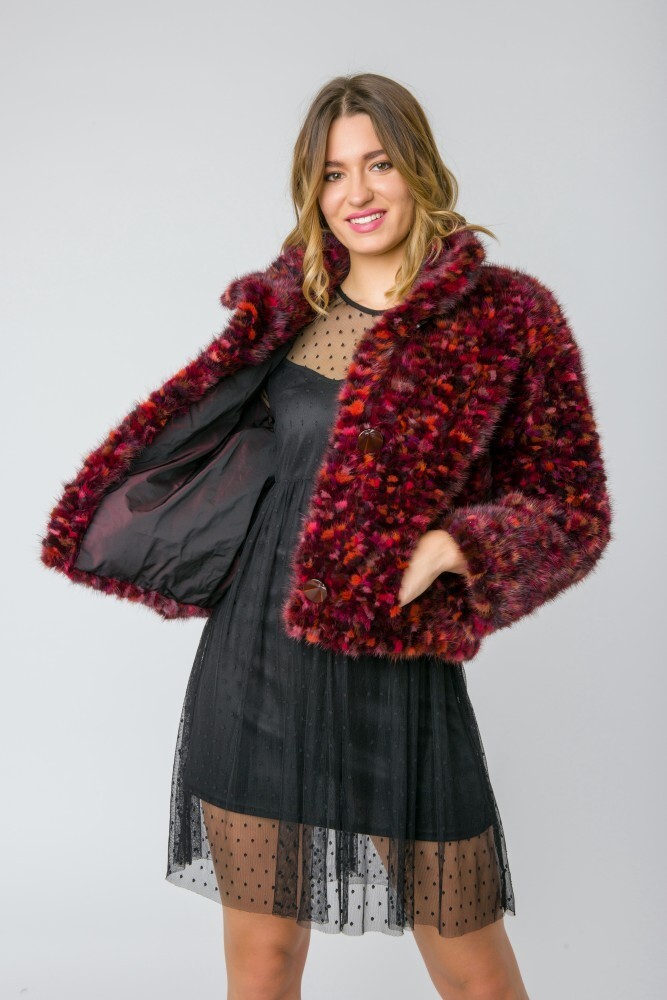 Pixel jacket in red mink parts