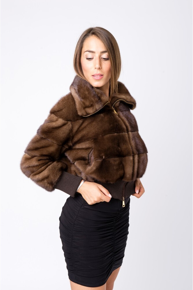 Bomber visone scandinavo demibuff, bordi in lana - Pellicceria Serra