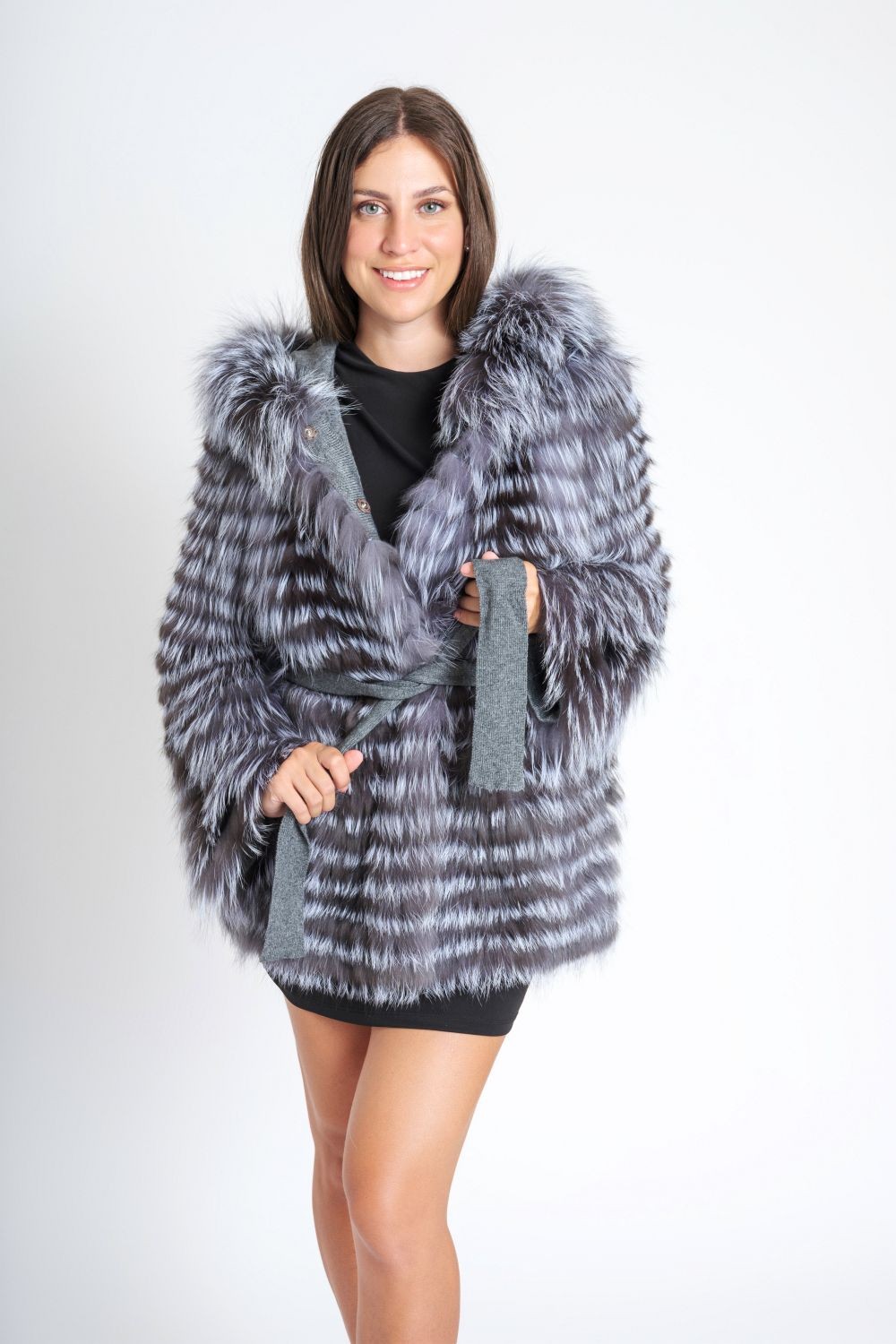 Silver fox jacket with wool inserts - Pellicceria Serra