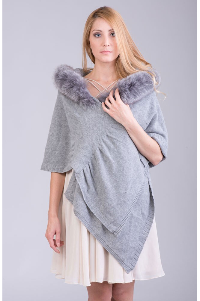 Wool cloak with fox fur collar - Pellicceria Serra