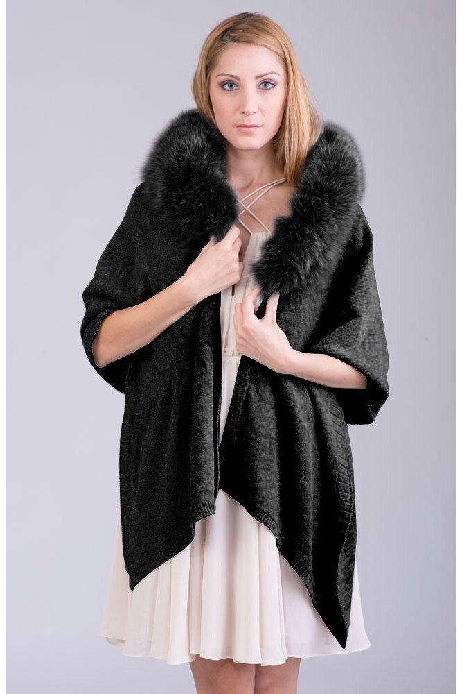 Wool cloak with fox fur collar - Pellicceria Serra