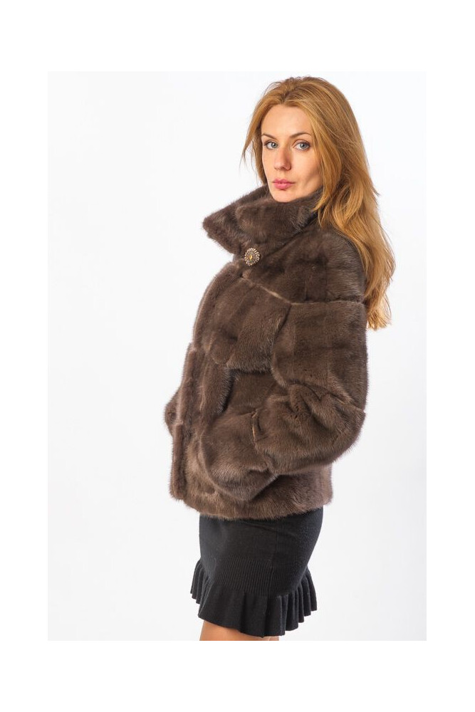 Giacca in pelliccia di visone scandinavo femmina color salvia